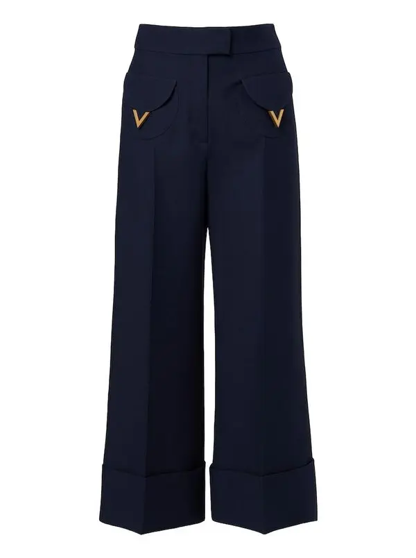 Valentino Garavani Crepe Couture Vgold Wide-leg Pants - Blue