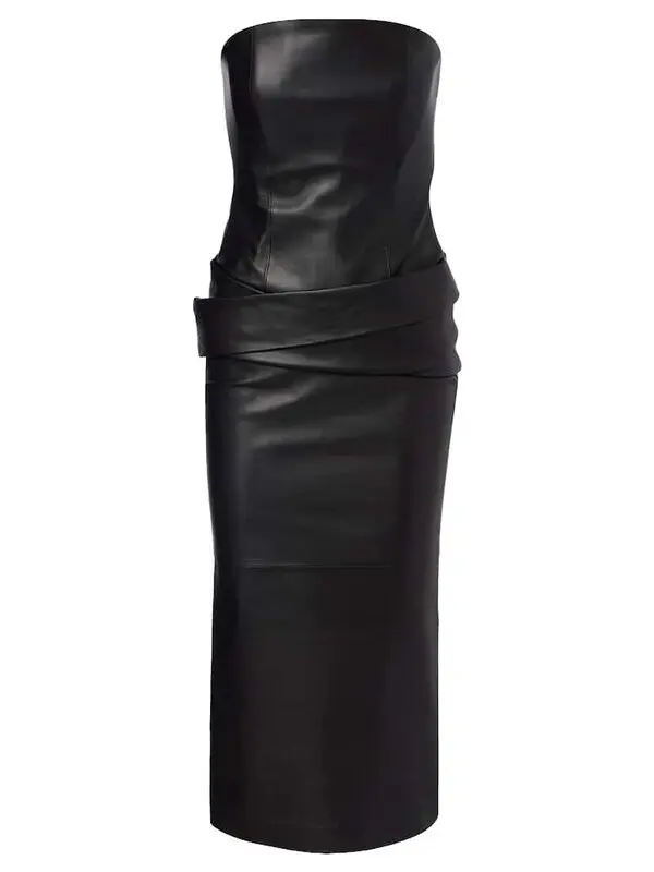 Alex Perry Strapless Leather Midi Dress - Black