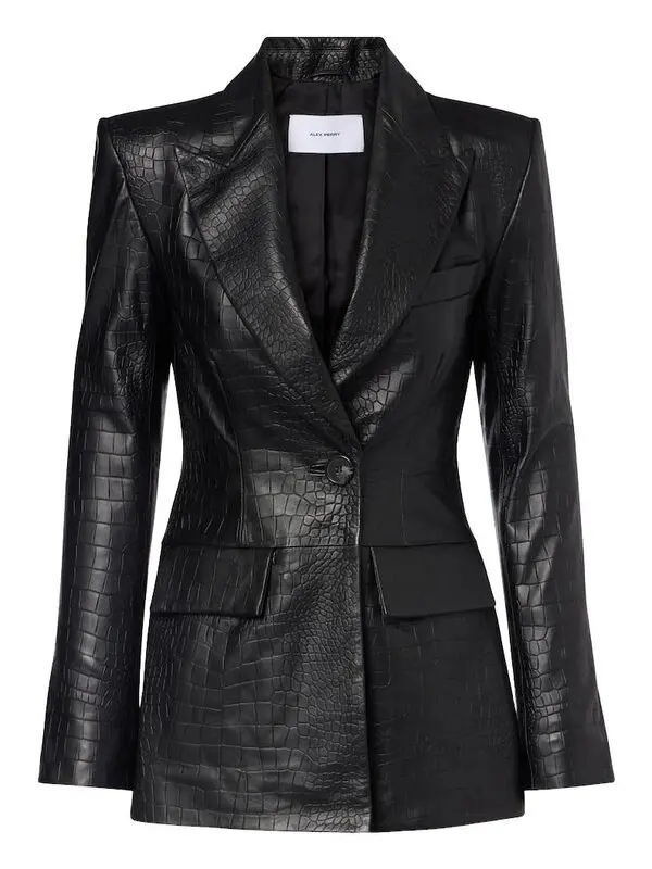 Alex Perry Croc-effect Leather Blazer - Black