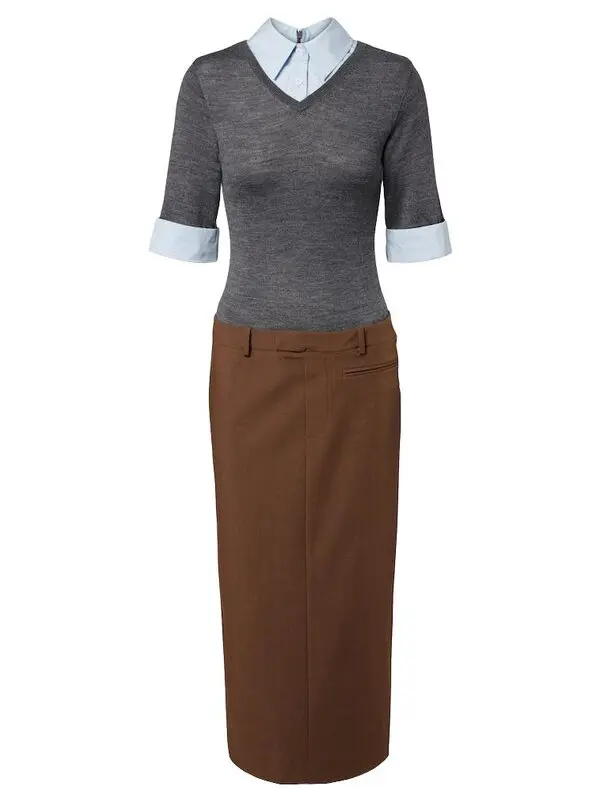 Staud Layered Wool-blend Midi Dress - Grey