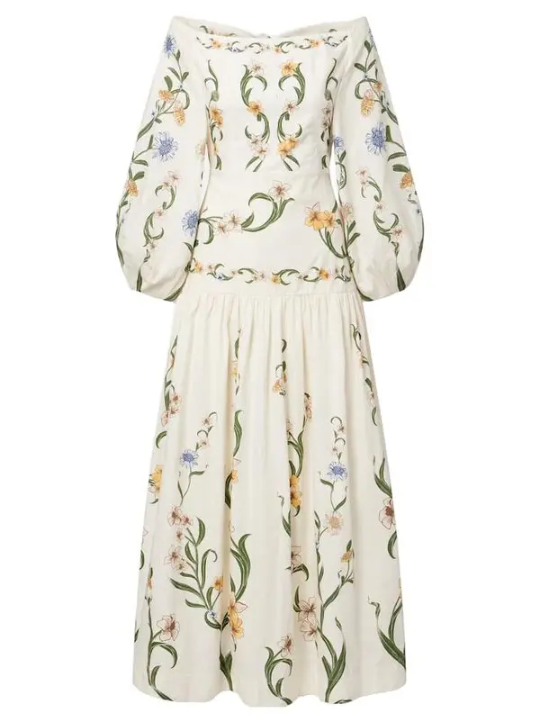 Agua Bendita Floral Cotton Maxi Dress - White