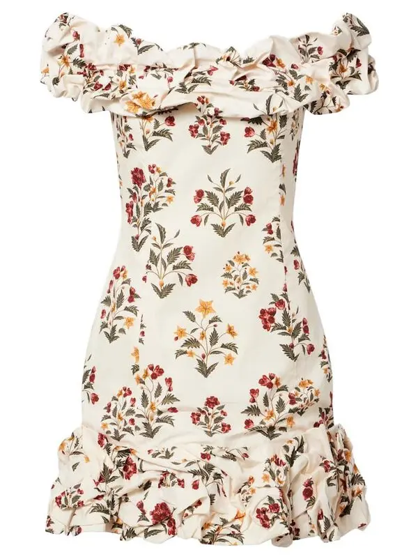 Agua Bendita Floral Ruffled Cotton Minidress - White