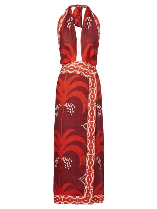 Johanna Ortiz Printed Open-back Linen Midi Dress - Red