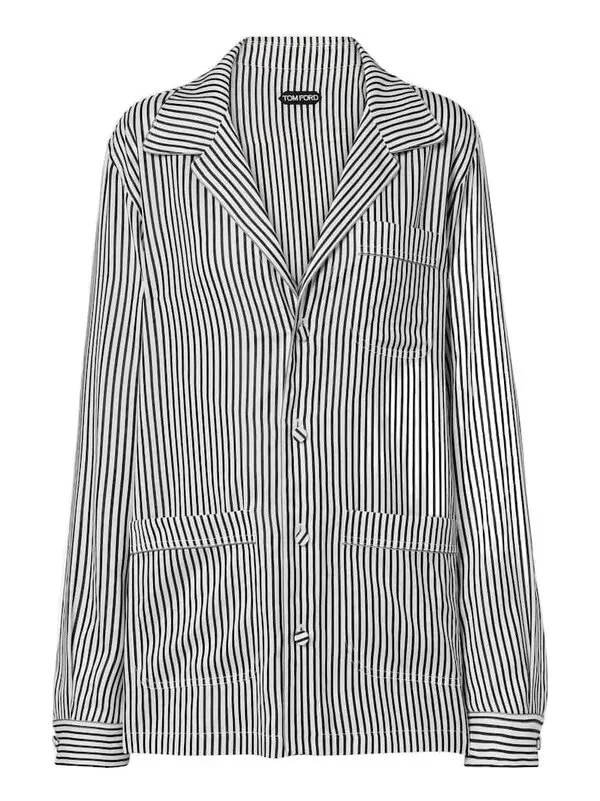 TOM FORD Striped Oversized Silk Shirt - Black
