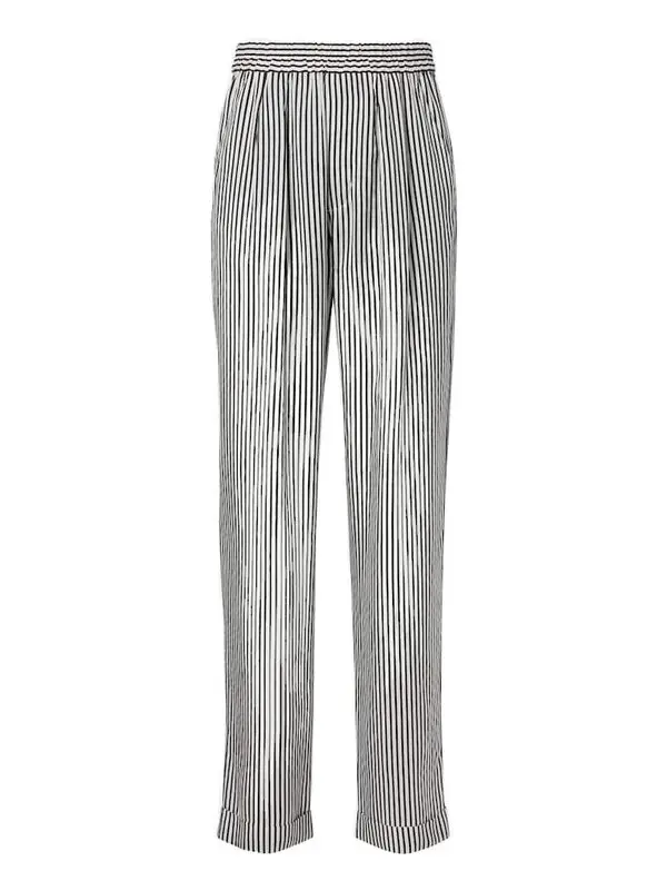 TOM FORD Striped Silk Straight Pants - Black