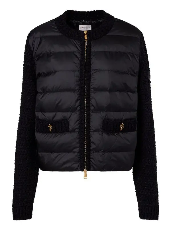 Moncler Down-paneled Bouclé-trimmed Zip-up Cardigan - Black