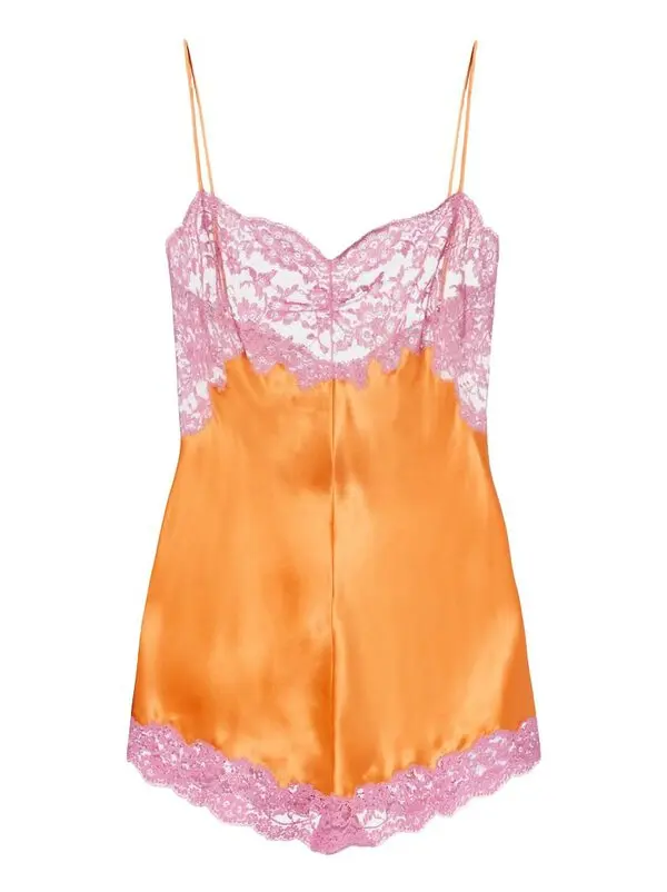 Saint Laurent Lace-trimmed Silk Satin Bodysuit - Orange
