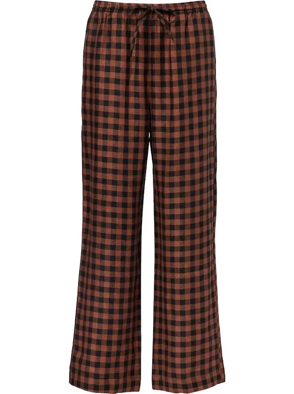 Asceno Checked Linen Wide-leg Pants - Brown