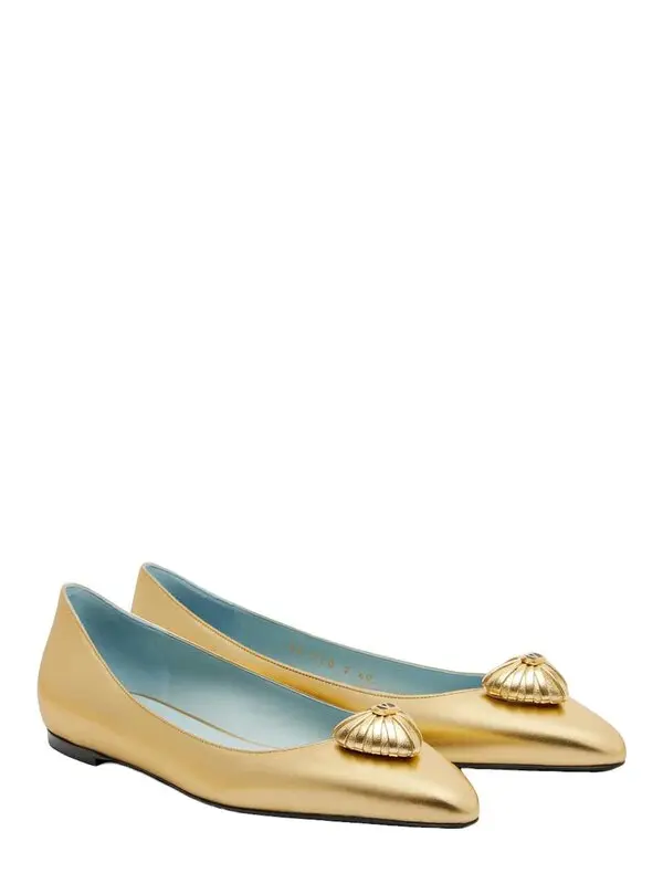 Valentino Garavani Cœur Royal Metallic Leather Ballet Flats - Gold