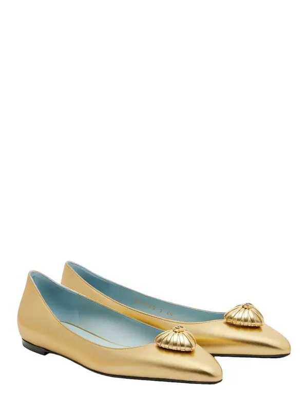 Valentino Garavani Cœur Royal Metallic Leather Ballet Flats - Gold