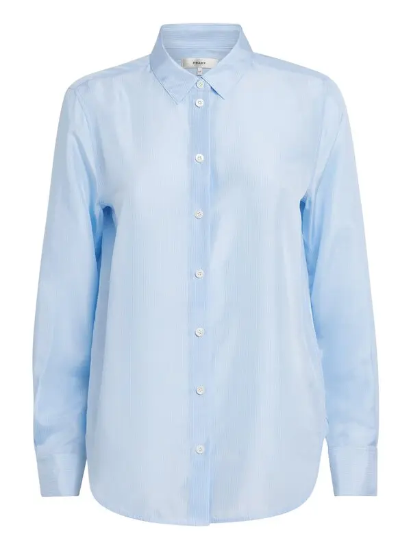 FRAME Silk Striped Oxford Shirt - Blue