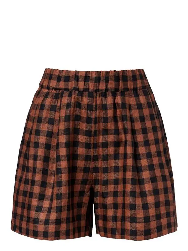 Asceno Checked Linen Shorts - Brown