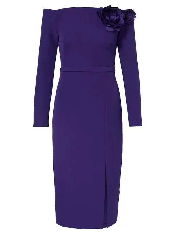 Safiyaa Floral-applique Crepe Midi Dress - Purple