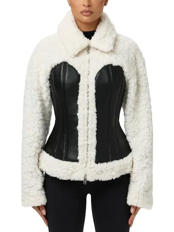 Naked Wardrobe High-pile Fleece Jacket With Faux-fur Trim - Black/white