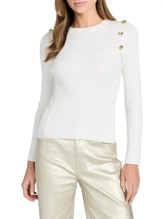 Guess Ribbed Sweater With Shoulder-button Accents - Natural