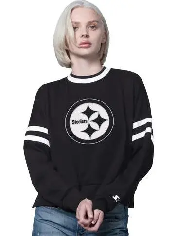 STARTER Pittsburgh Steelers Embroidered Drop Shoulder Cropped Sweatshirt - Black