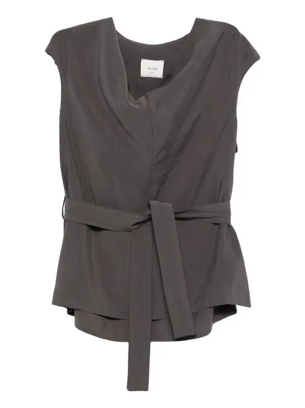 ALYSI Sleeveless Cowl Neck Belted Top - Grey