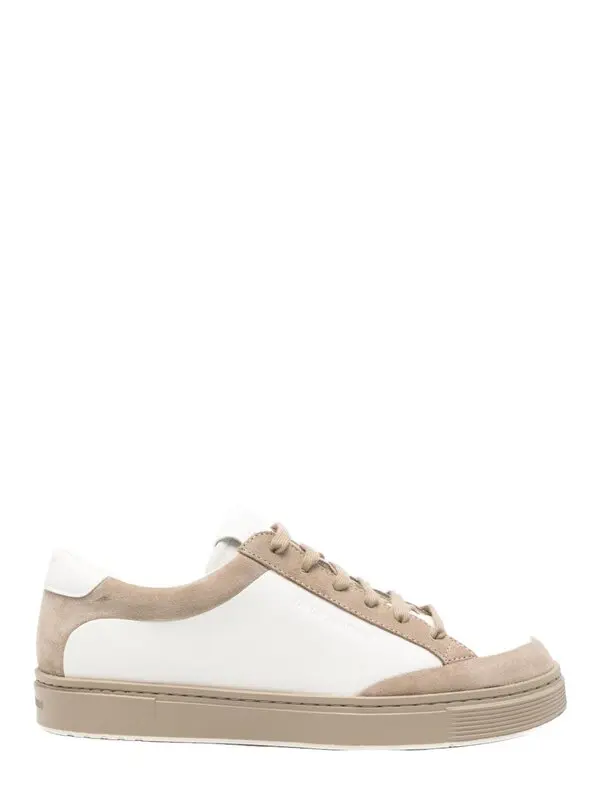 Emporio Armani Leather Low Top Sneakers - Beige