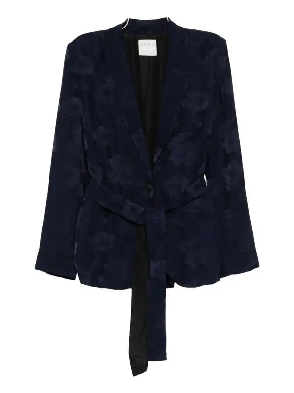 FORTE_FORTE Belted Floral Print Jacket - Blue