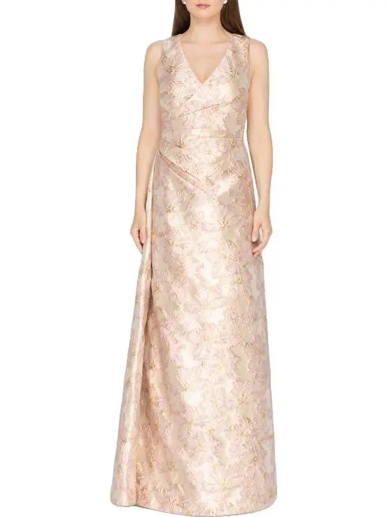 Js Collections Deborah A-line Jacquard Gown - Gold/blush