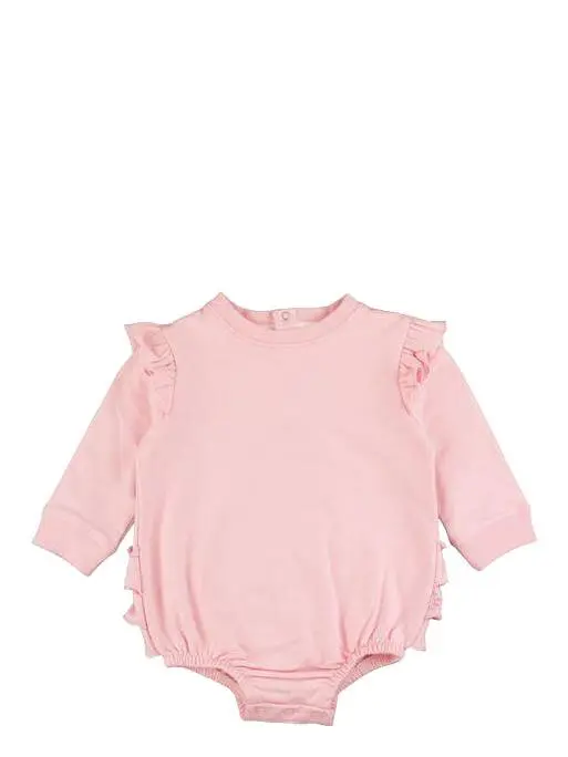 RUFFLEBUTTS Cotton Sweatshirt Bubble Romper - Pink