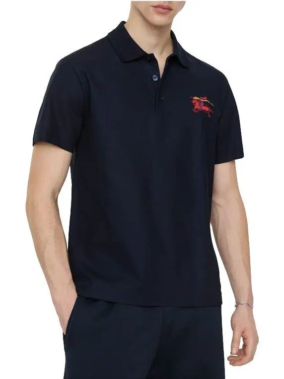 Burberry Cross Stitch Ekd Cotton Polo Shirt - Navy