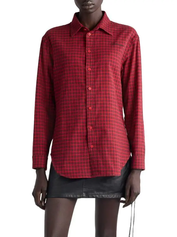 Balenciaga Standard Fit Plaid Flannel Button-up Shirt - 6167 Red/black