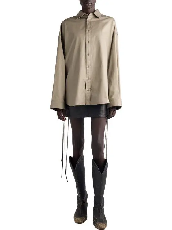 Balenciaga Oversized Cotton Gabardine Shirt With Lace-up Detail - 9506 Sand Beige