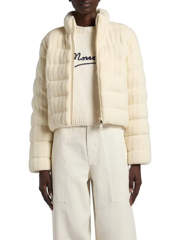 Moncler Rib Quilted Wool & Cashmere Down Puffer Cardigan - White