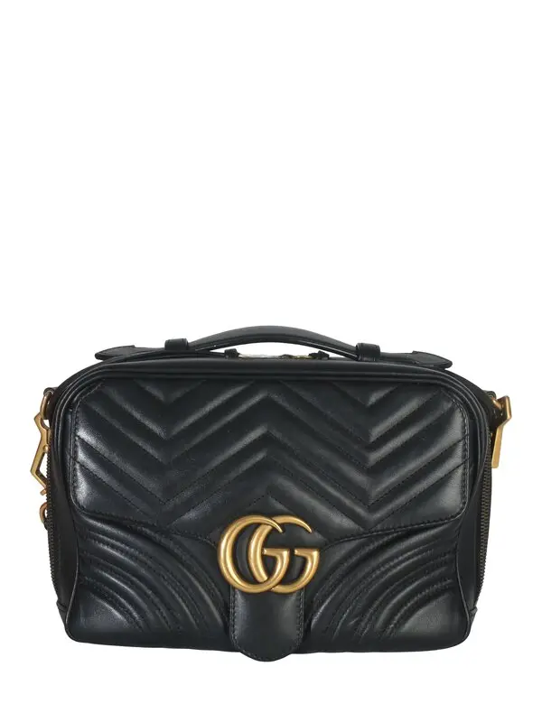 Gucci Calfskin Matelasse Sylvie Web Gg Marmont Top Handle Bag - Black