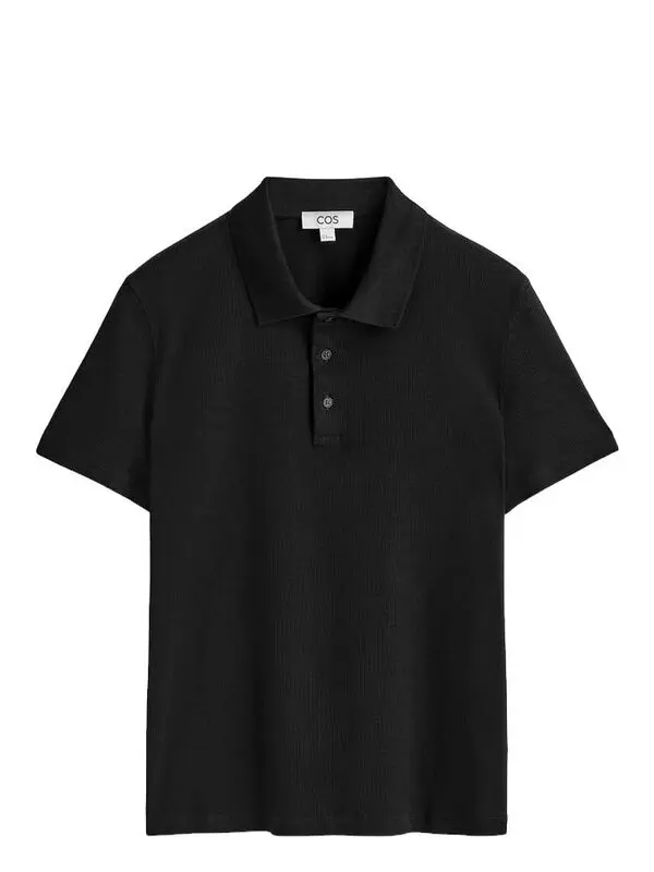 Cos Slim Ribbed Cotton Polo Shirt - Black