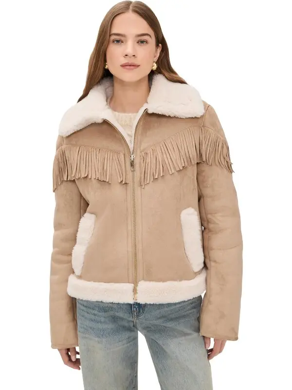 Generation Love Vegan Suede Shearling Jacket - Taupe/white