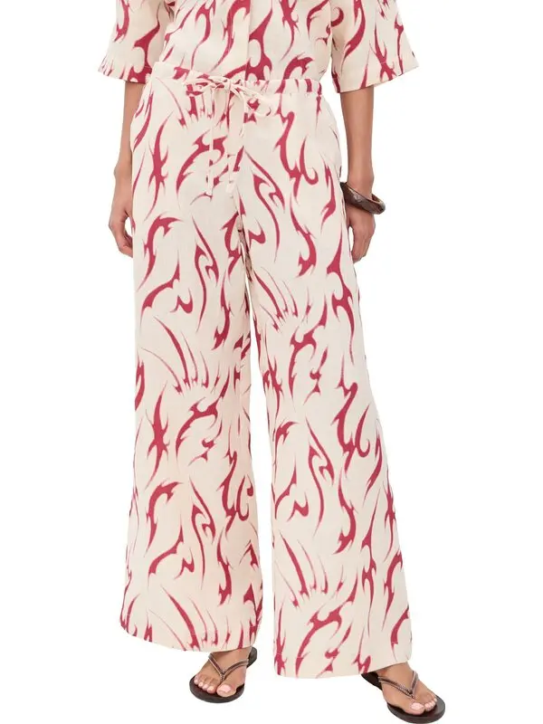 Oas Printed Linen Trousers - Red