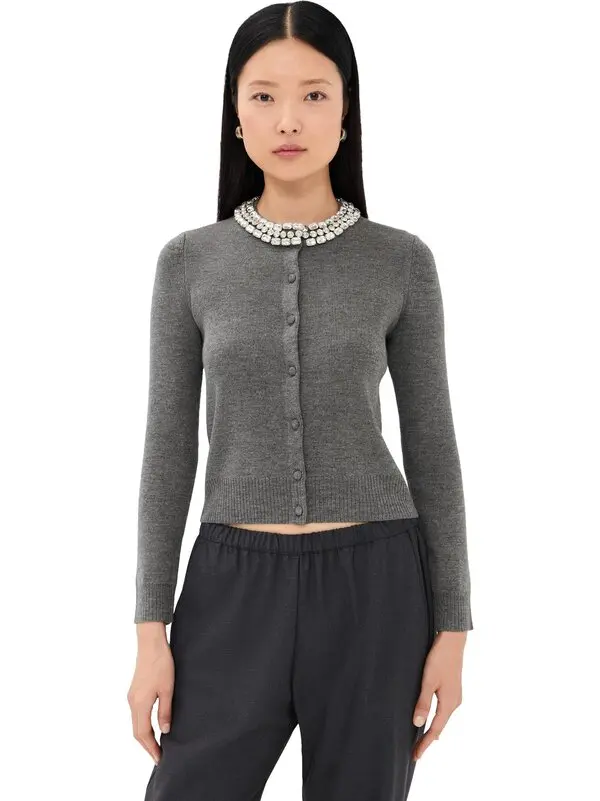 Veronica Beard Daro Cardigan With Crystal Embellishments - Dark Heather Grey