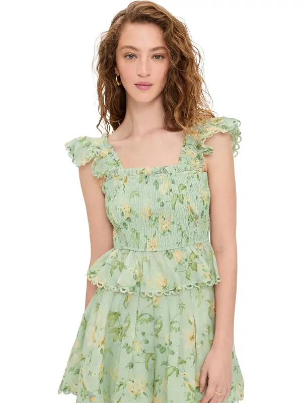 EN SAISON Rylee Peplum Top - Sage Olive Yellow