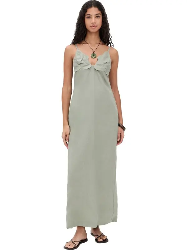 ANCORA Azara Linen Midi Dress - Green