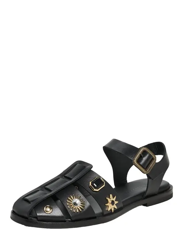 Freda Salvador Sera Sandals - Black Calf With Embellishments