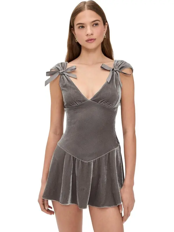 GUIZIO Aria Velvet Mini Dress - Gunmetal
