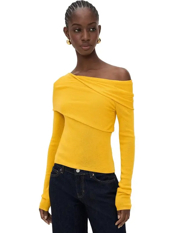 FAVORITE DAUGHTER Ruched Off-shoulder Merino Wool Top - Dijon