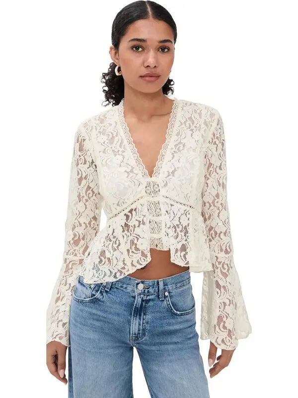 Free People Whispering Love Lace Top - Tofu