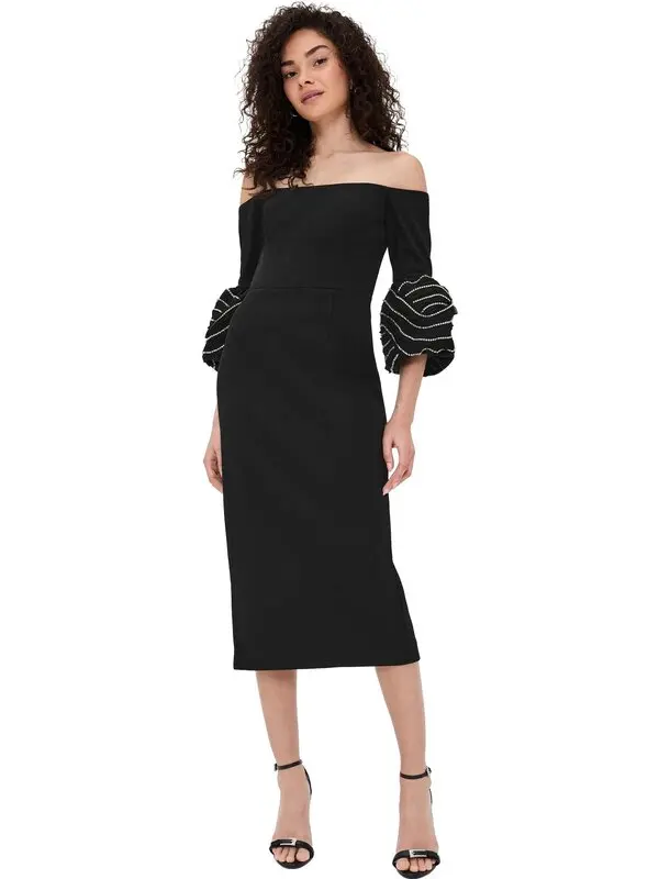 Rebecca Vallance Bellatrix Off-shoulder Midi Dress - Black