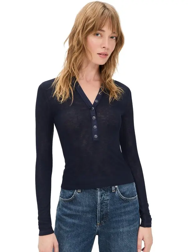 Veronica Beard Drexler Long Sleeve Top - Navy