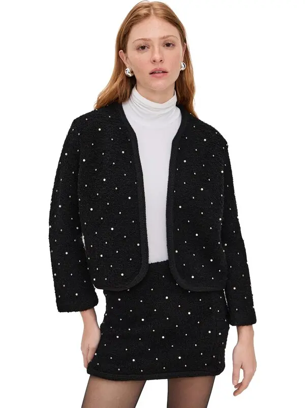 FRAME The Embellished Boucle Knit Jacket - Black