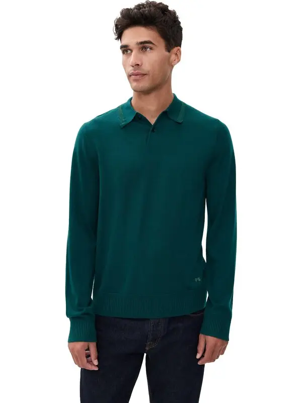 Paul Smith Sweater Long Sleeve Polo - Petrol Green