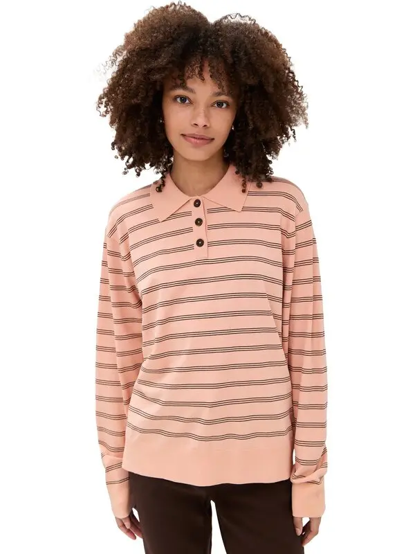 THE GARMENT Madison Polo - Dusty Rose/espresso Stripes