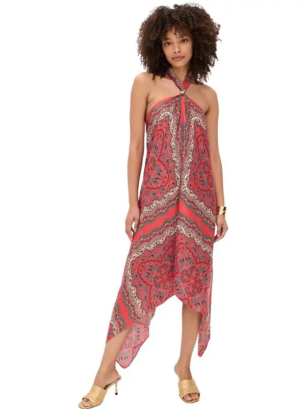 Cara Cara Twist Dress - Paisley Scarf Coral