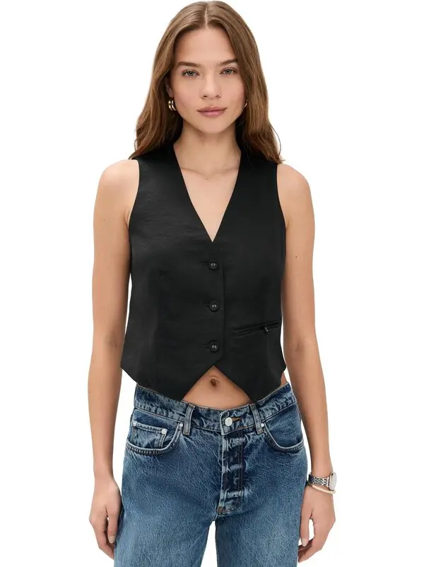 LE BOP Simone Satin Vest - Black