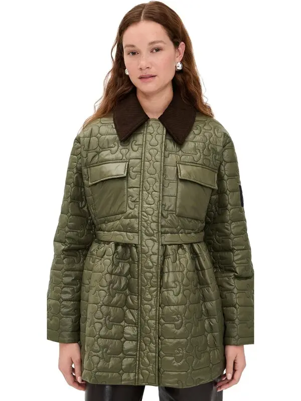 GANNI Quilted Midi Flare Jacket - Kalamata