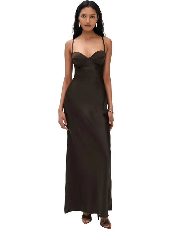 L'Agence Sayla Bias Cut Silk Maxi Dress - Dark Brown