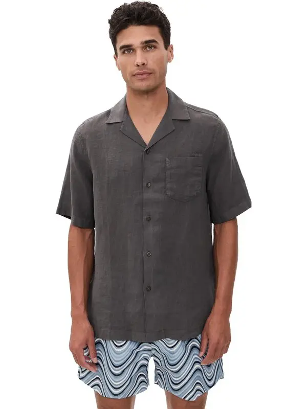 Frescobol Carioca Angelo Gd Linen Short Sleeve Shirt - Cedar Grey